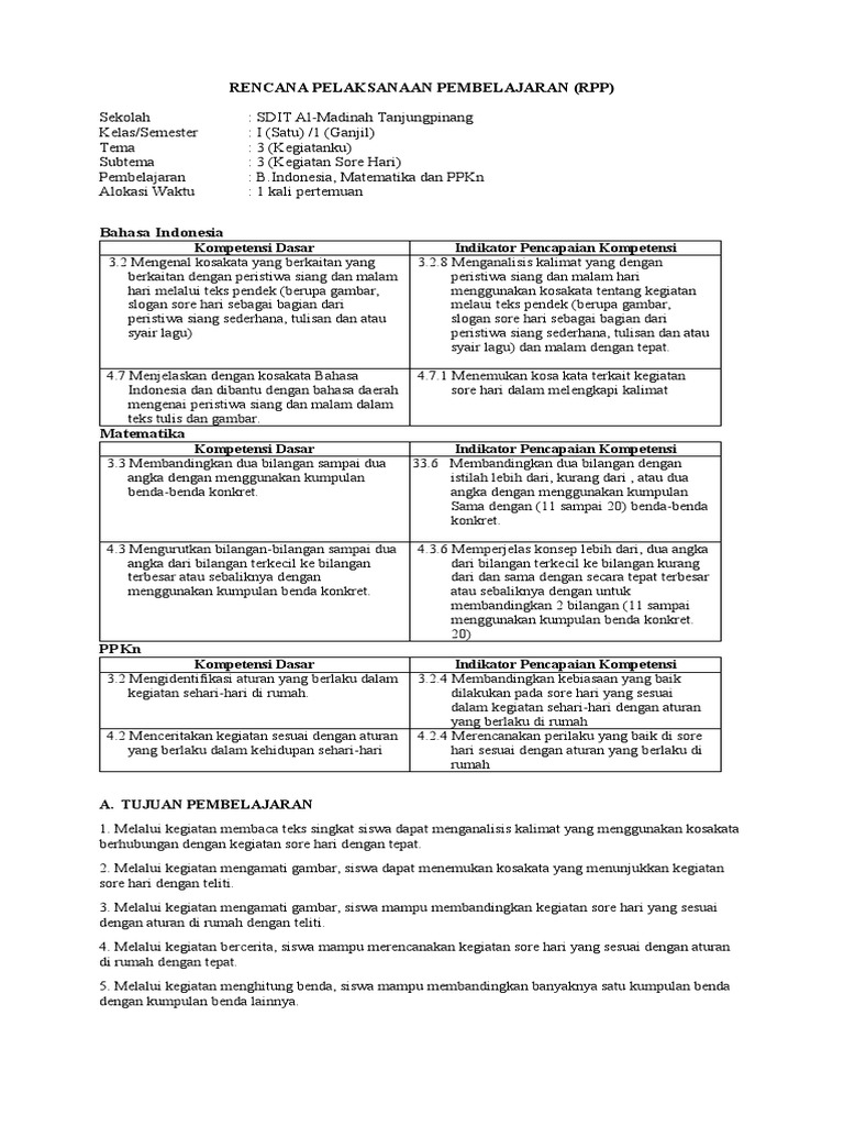 RPP TEMA 3 Subtema 3 Pb3 | PDF | Karier & Perkembangan