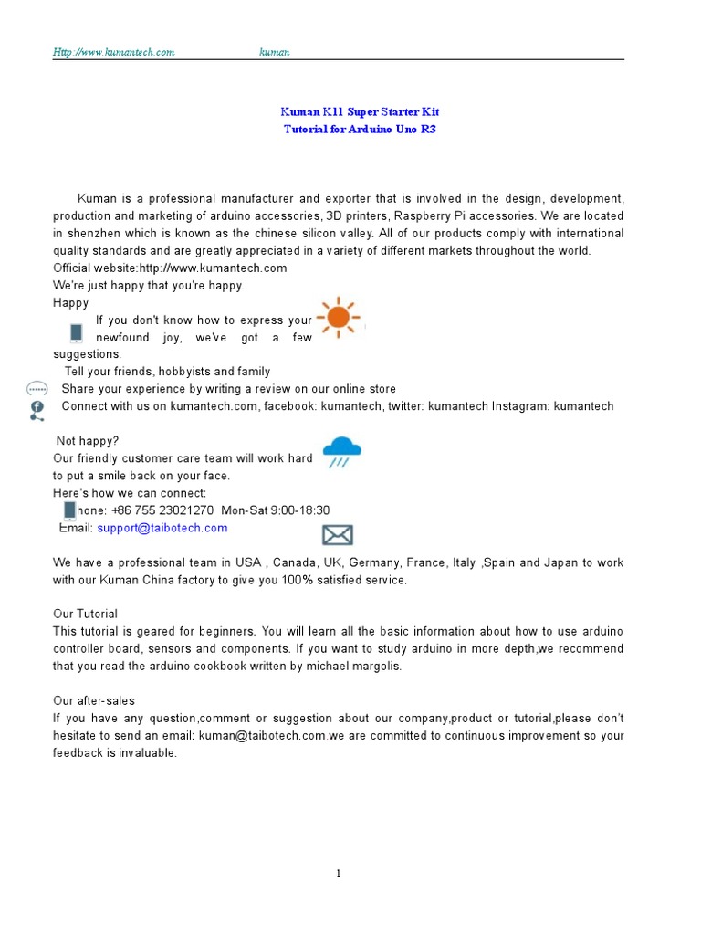 Kuman K11 Super Starter Kit Tutorial For Arduino Uno R3 | PDF | Arduino ...