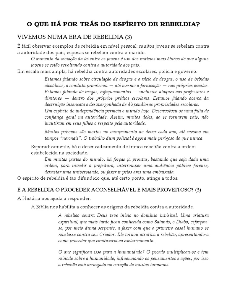 O Que Há Por Trás Do Espírito de Rebeldia | PDF | Bíblia | Deus