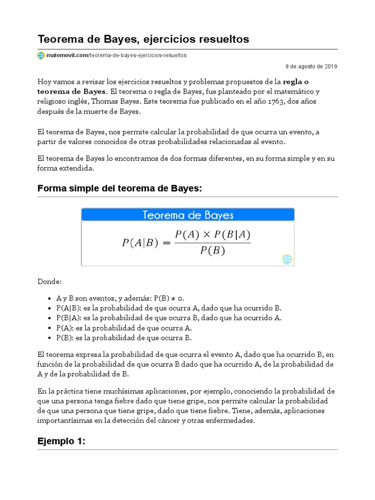 Teorema de Bayes, Ejercicios Resueltos - Matemóvil | PDF | Probabilidad | Estadísticas
