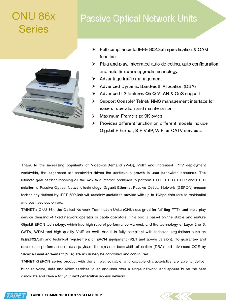 GEPON ONU Datasheet | PDF | Fiber To The X | Internet