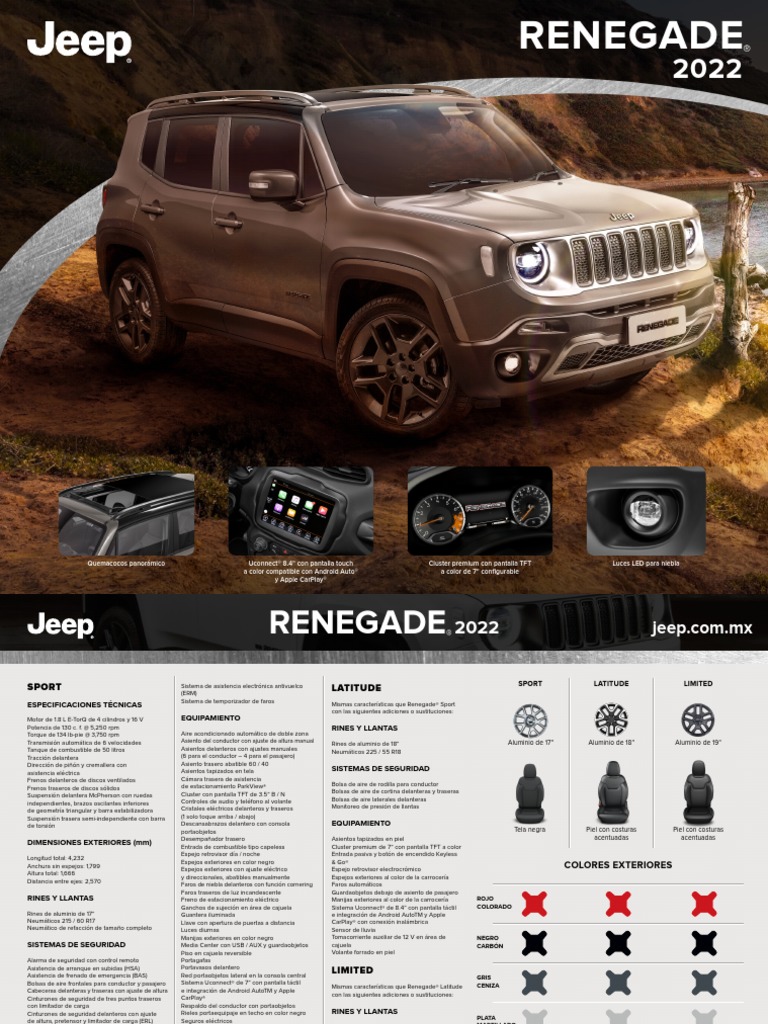 Jeep Renegade 2022 Ficha Tecnica | PDF | Sistema de freno antibloqueo | Airbag