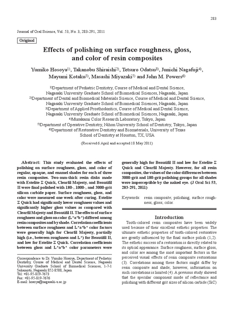 Effects of Polishing On Surface Roughness.... | PDF | Dental Composite ...