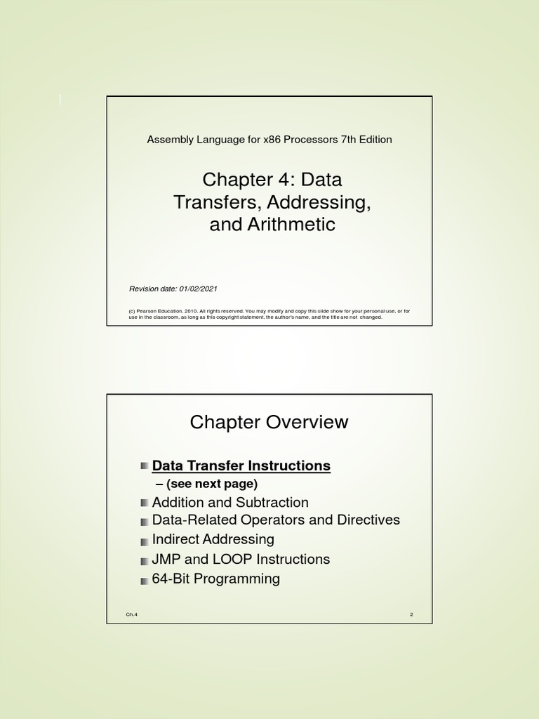 Chapter 4 Data Transfers Addressing And Arithmetic Assembly Language For X86 Processors 7th 