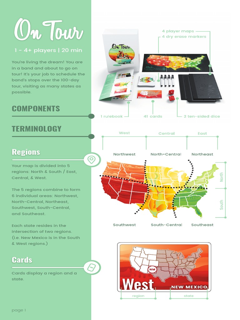On Tour Boardgame Rules (English) | PDF | Gaming | Games Of Chance