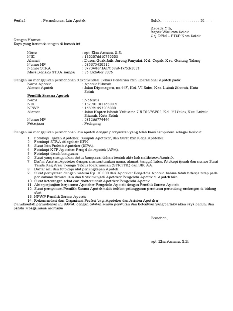 Surat Permohonan Apotek Hikmah | PDF