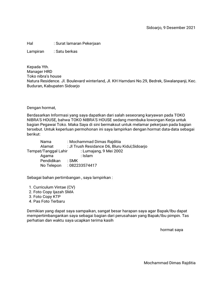 LAMARAN KERJA Dimas Nibras | PDF
