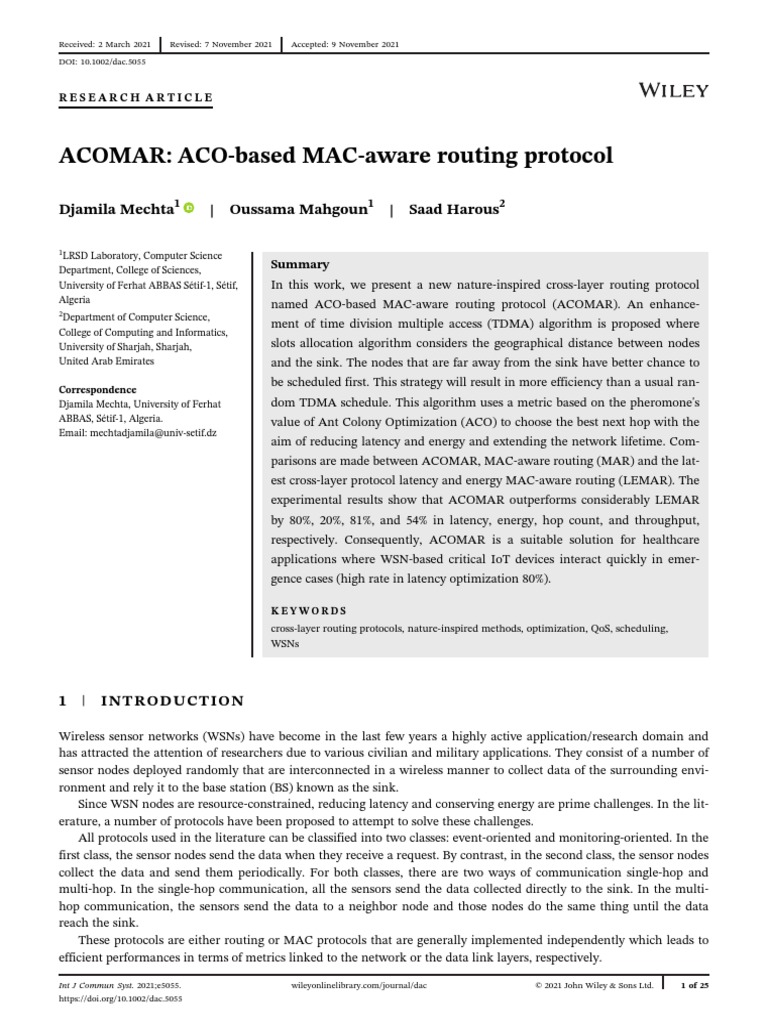 ACOMAR: ACO-based MAC-aware Routing Protocol: Djamila Mechta - Oussama ...