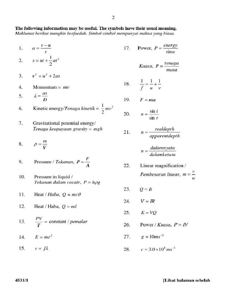 Formula Fizik SPM @exerciseschannel | PDF
