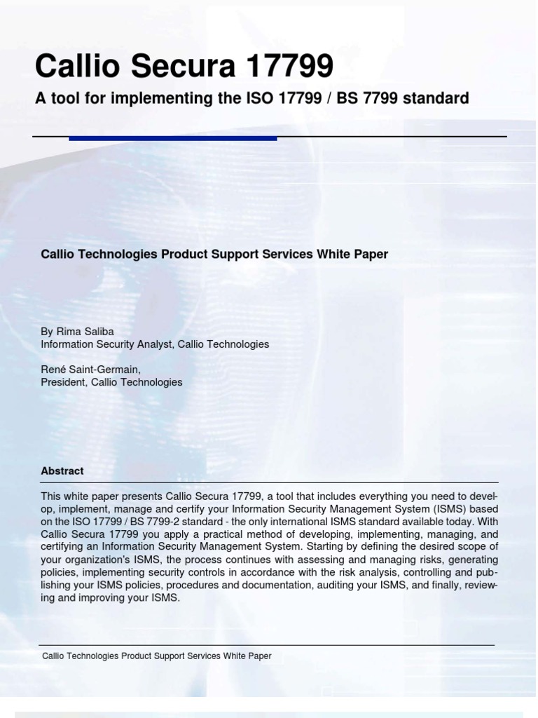 Callio Secura 17799 White Paper | PDF | Risk Management | Information Security