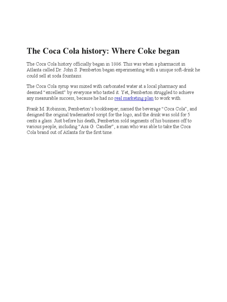 The Coca Cola History | PDF | Coca Cola | Brand
