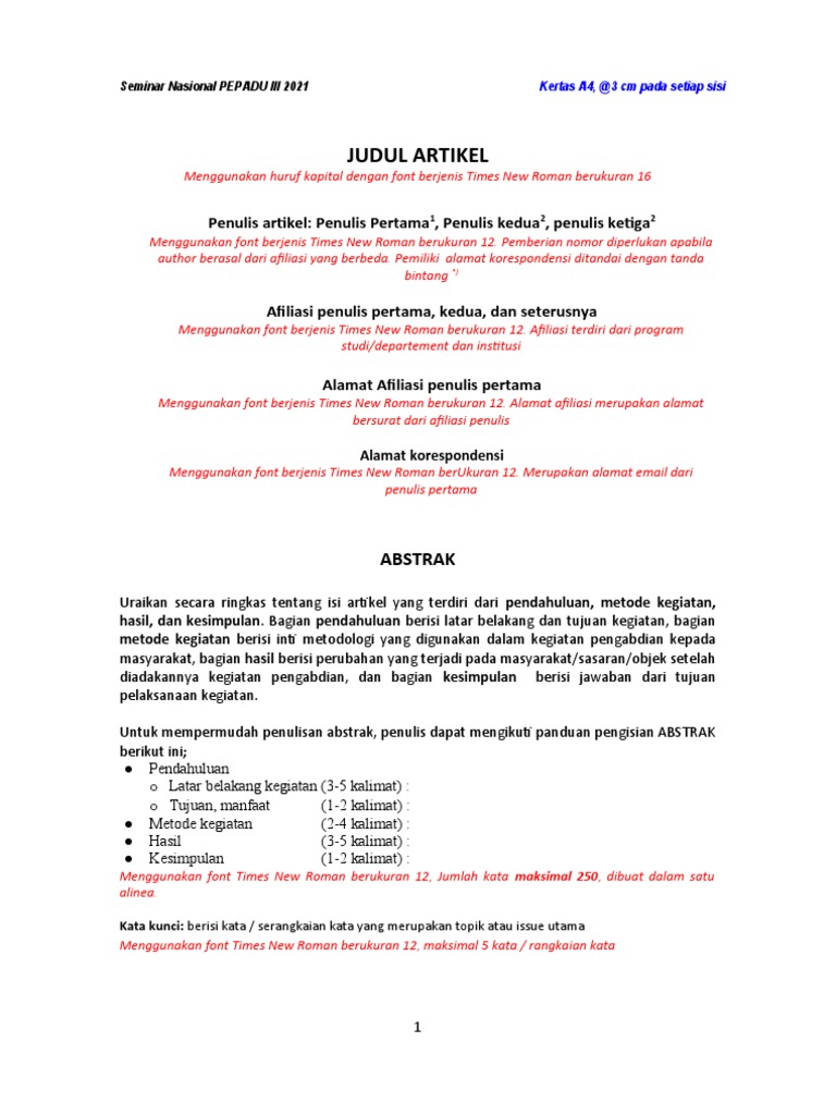 Panduan Artikel Seminar PEPADU III | PDF