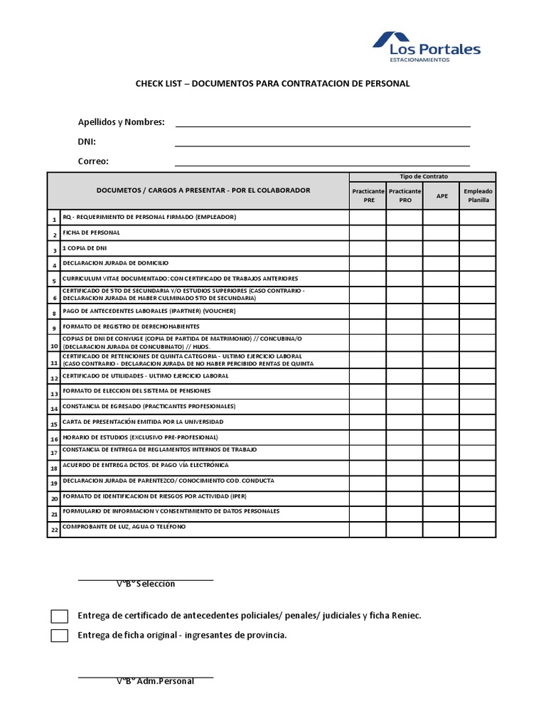 Check List de Ingreso1 | PDF
