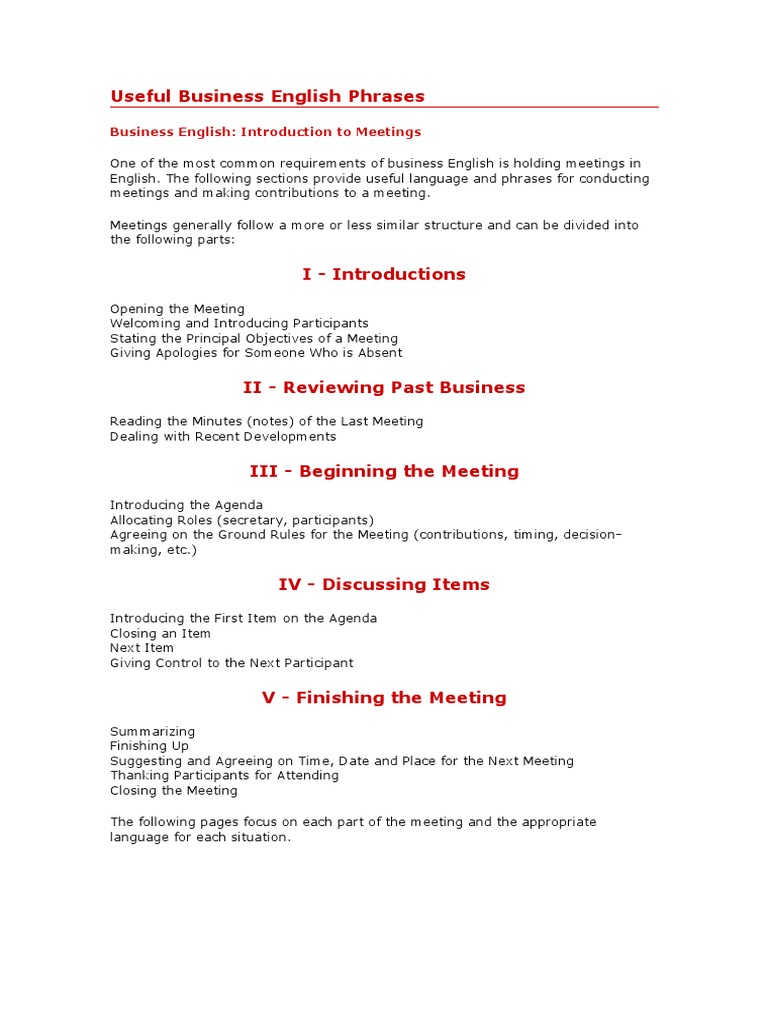 Useful Business English Phrases For Meetings | PDF | Question ...