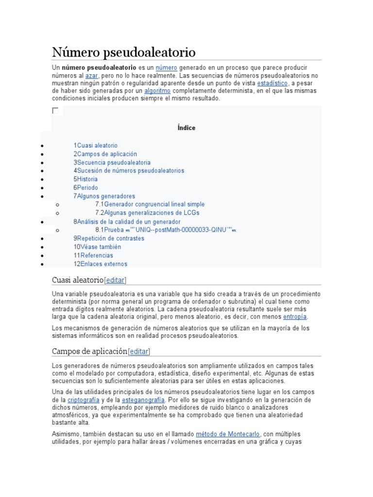 Números Pseudoaleatorios: Generación y Aplicaciones | PDF ...