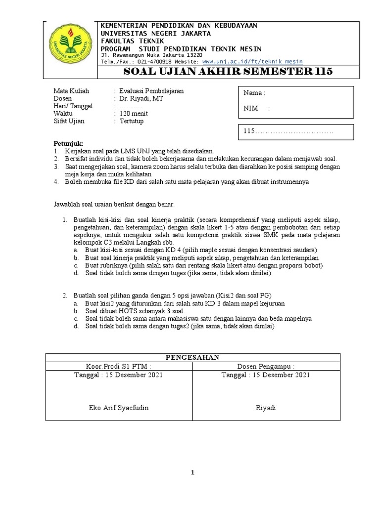 Soal Ujian Akhir Semester 115: Nama: Nim | PDF | Seni