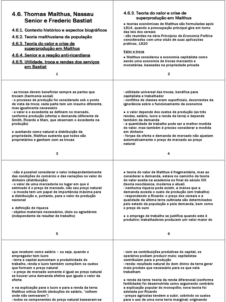 Aula 18 - E Clássica - Malthus - Senior - Bastiat - Reduzido | PDF | Renda | Economia