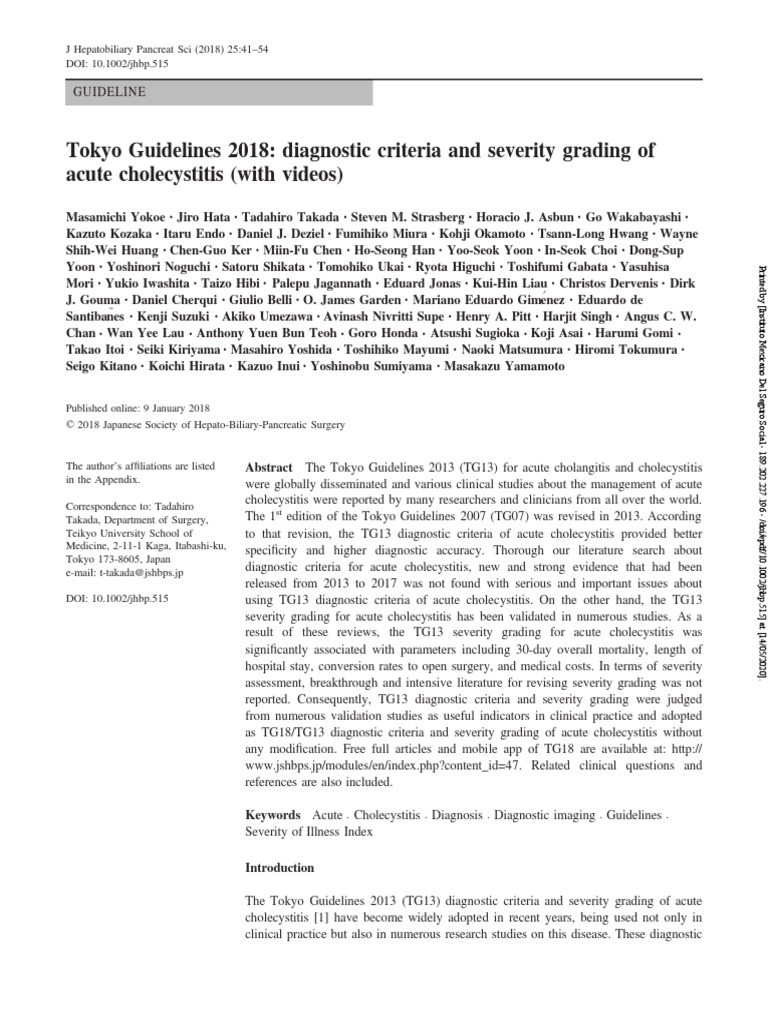 Tokyo Guidelines 2018 Diagnostic Criteria And Severity Grading Of