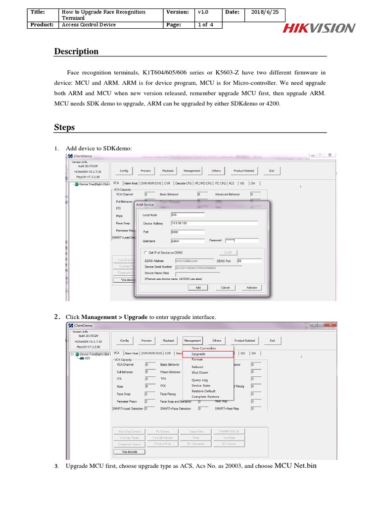 How To Upgrade Face Recognition Terminal | PDF