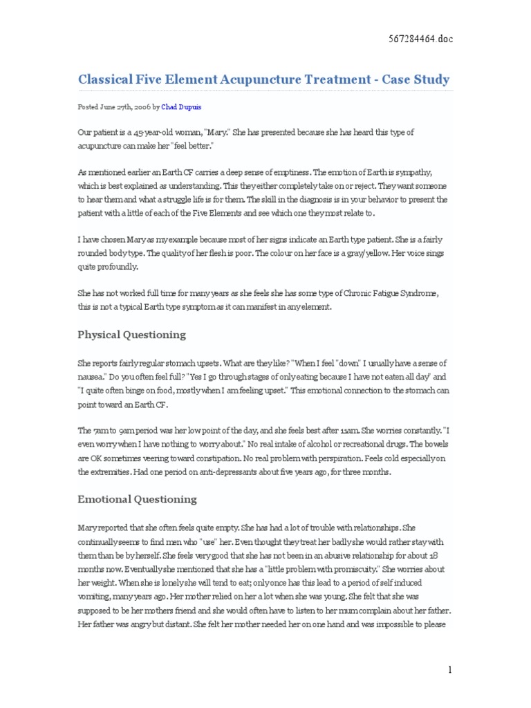 TCM Classical 5 Element Case Study | PDF | Acupuncture | Medical ...