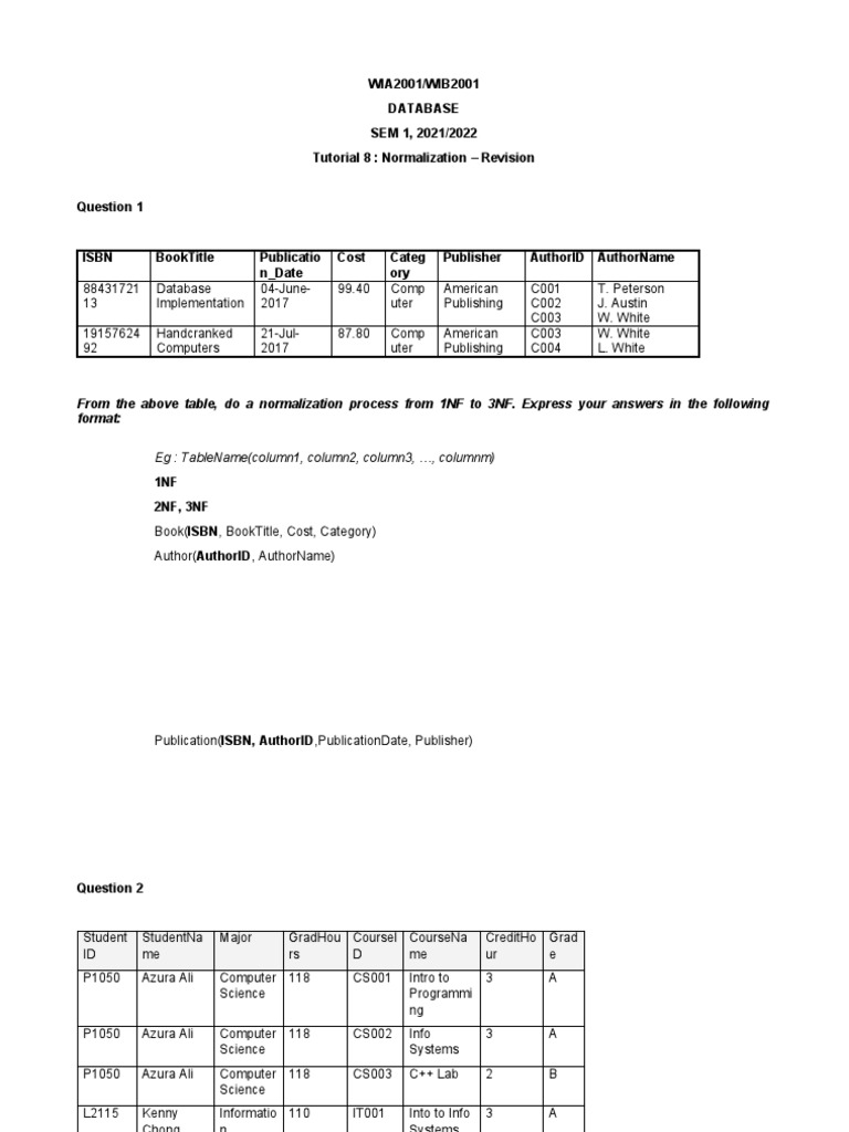 Tutorial Normalization - Part 2 (Q) | PDF | Software Engineering ...