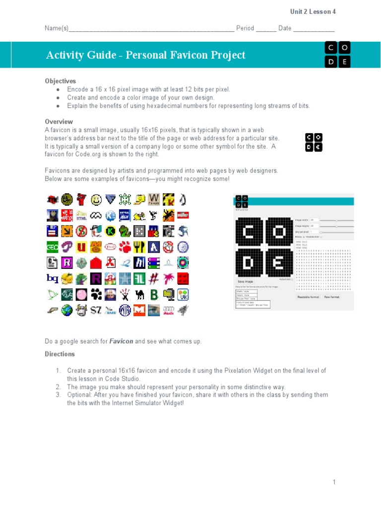 U2l04 Activity Guide - Personal Favicon Project | PDF | Bit | World ...