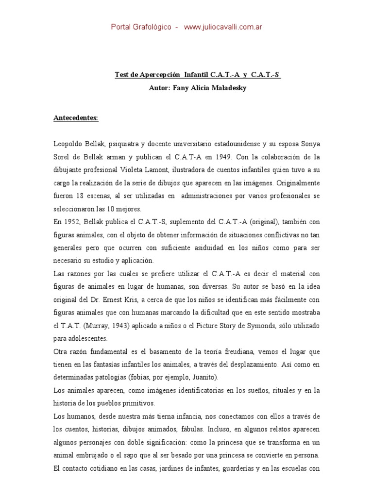 Test de Apercepcion Infantil CAT | PDF | Percepción | Ciencias del ...