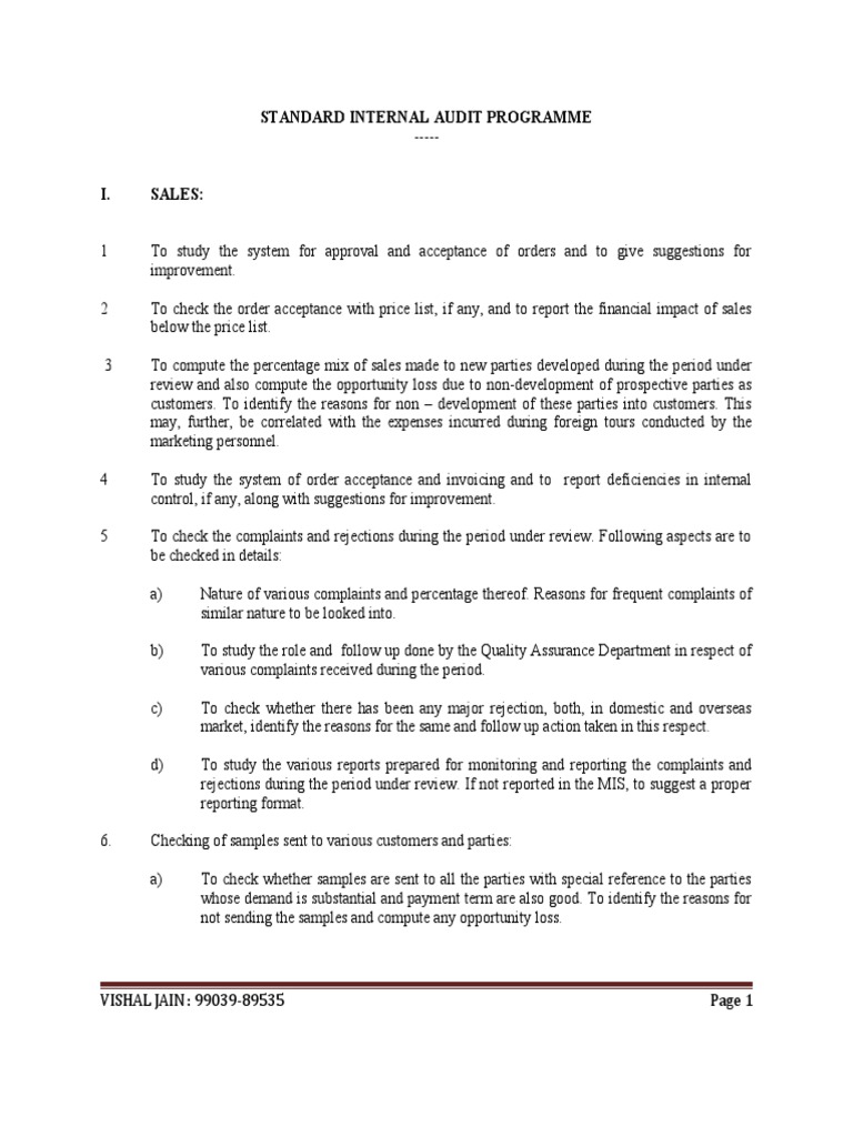 31 - Standard Internal Audit Programme | PDF | Expense | Business Law