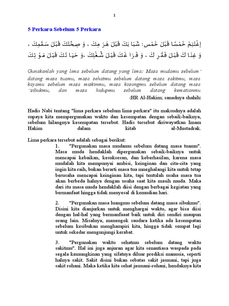Lima Perkara Sebelum Lima Perkara | PDF