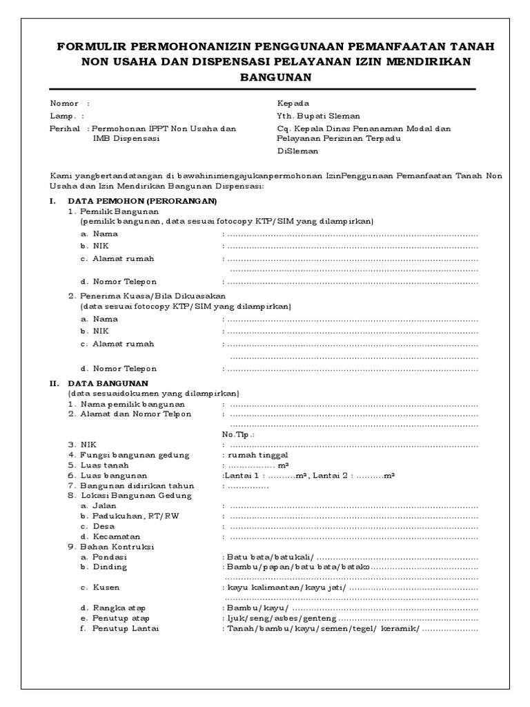 Formulir Dispensasi IMB | PDF