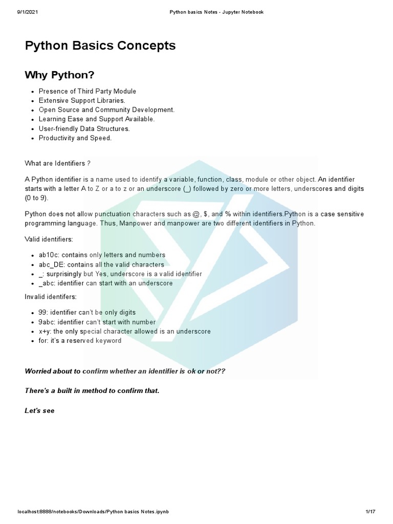Python Basics Notes | PDF | Reserved Word | Control Flow Python Basics Notes | PDF | Reserved Word | Control Flow