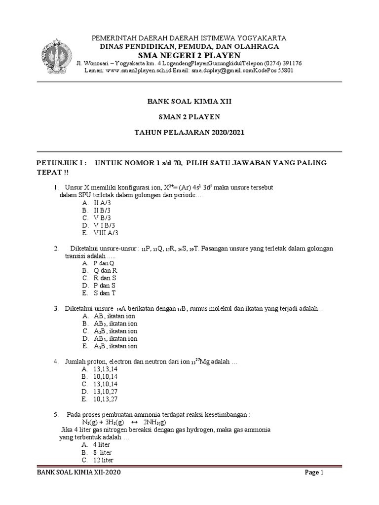 Kumpulan Soal Kelas Xii 2020 | PDF
