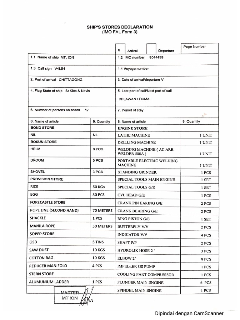 Ship Store Declaration | PDF