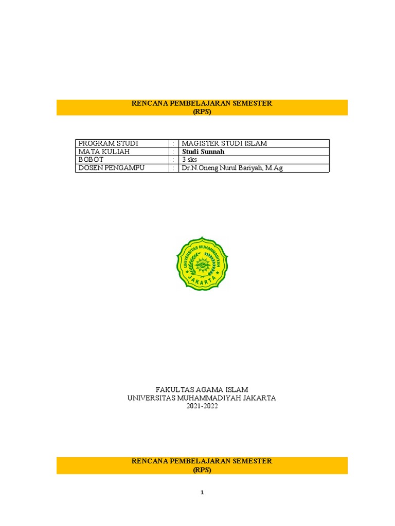 RPS MK Studi Sunnah 2021 2022 | PDF