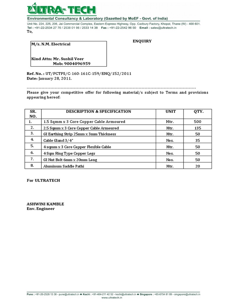 Competitive Offer Request for Electrical Materials | PDF