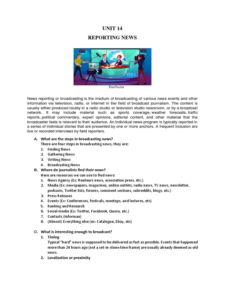 Unit 14 Reporting News: What Are The Steps in Broadcasting News? | PDF ...