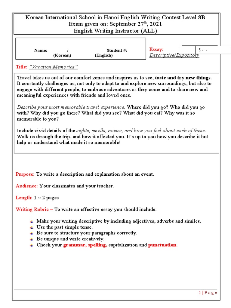 Writing Competition Worksheet 8B - 2021 | PDF | Career & Growth ...