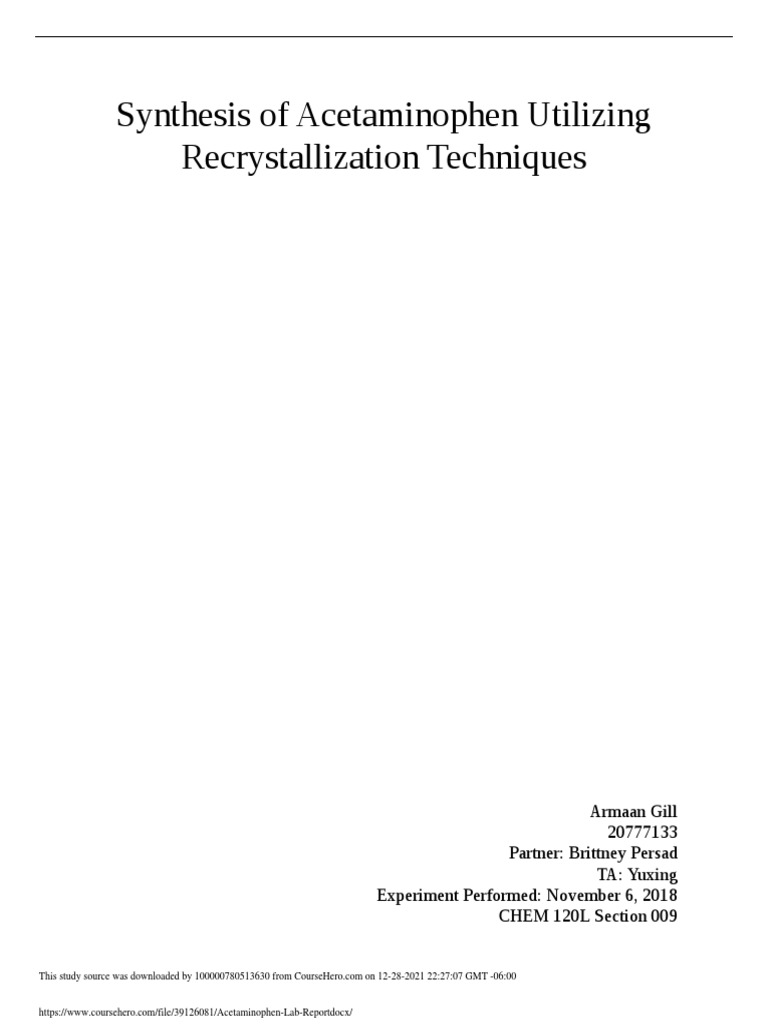 Acetaminophen Lab Report | PDF | Solubility | Solution