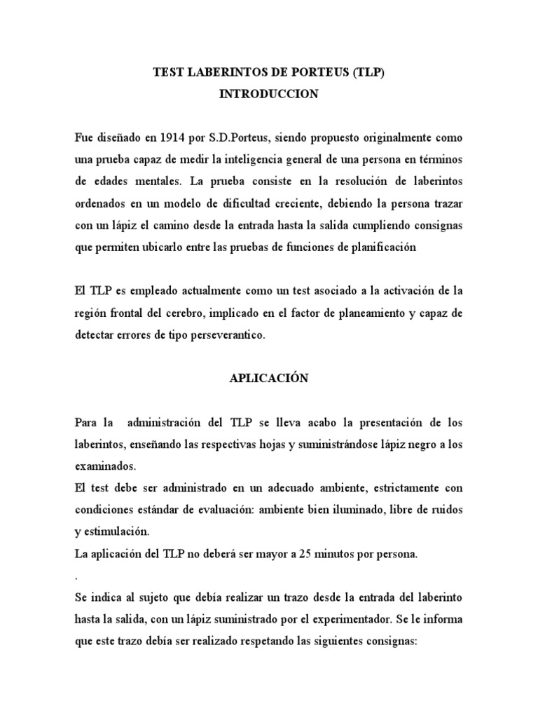 Introducción Test Laberintos de Porteus | PDF | Planificación | Cognición