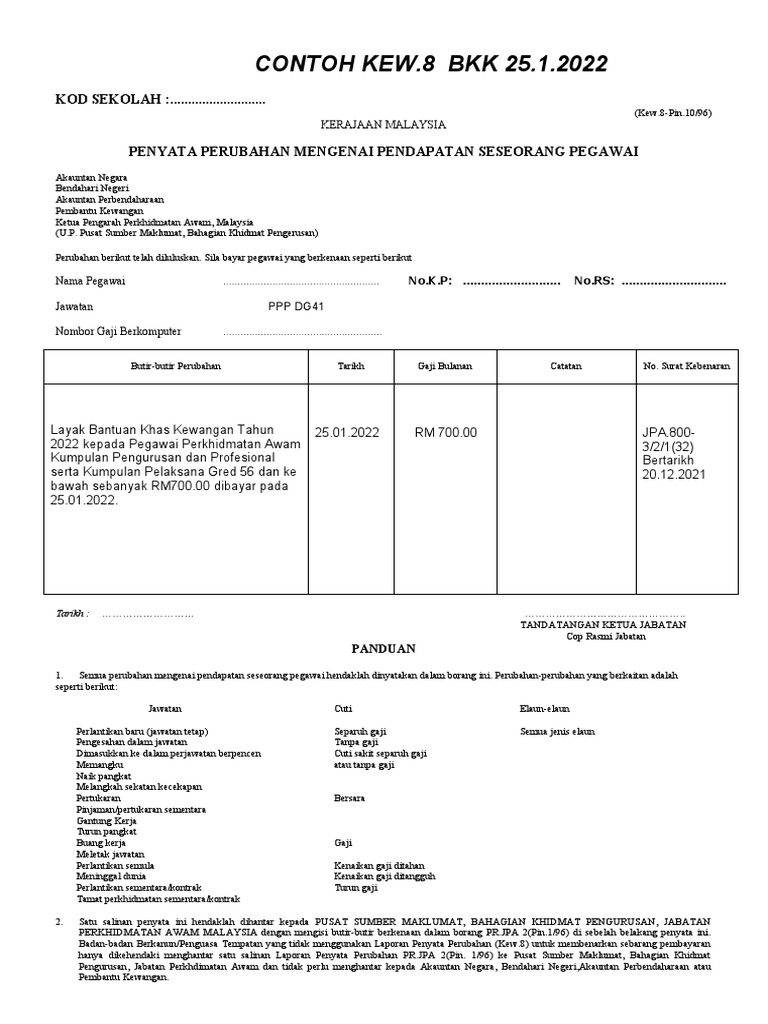 Wording KEW. 8 bANTUAN kHAS KEWANGAN 25.01.2022 | PDF