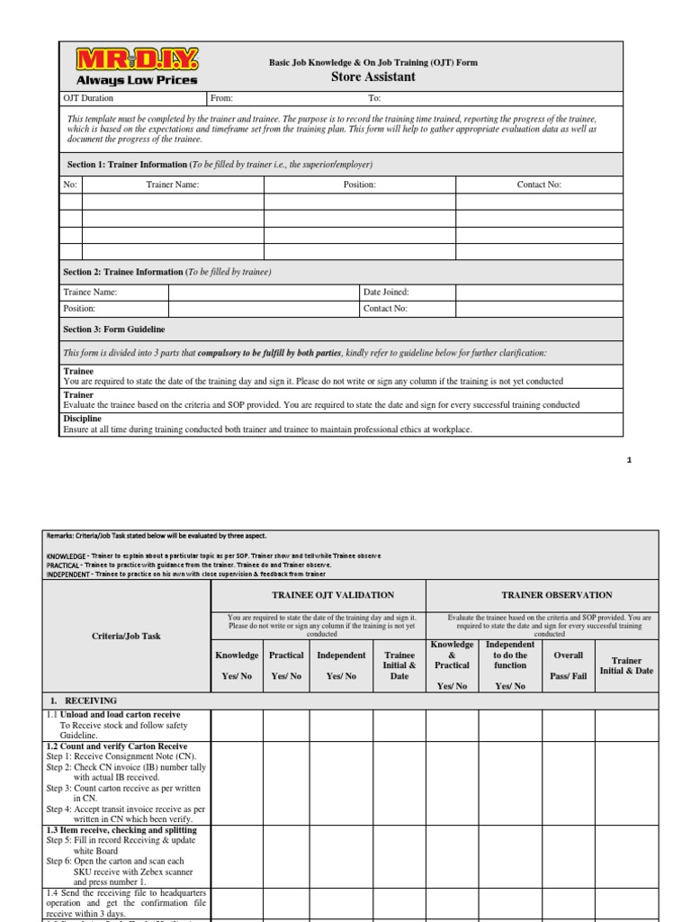 OJT Documentation and Training Form | PDF | Cognition
