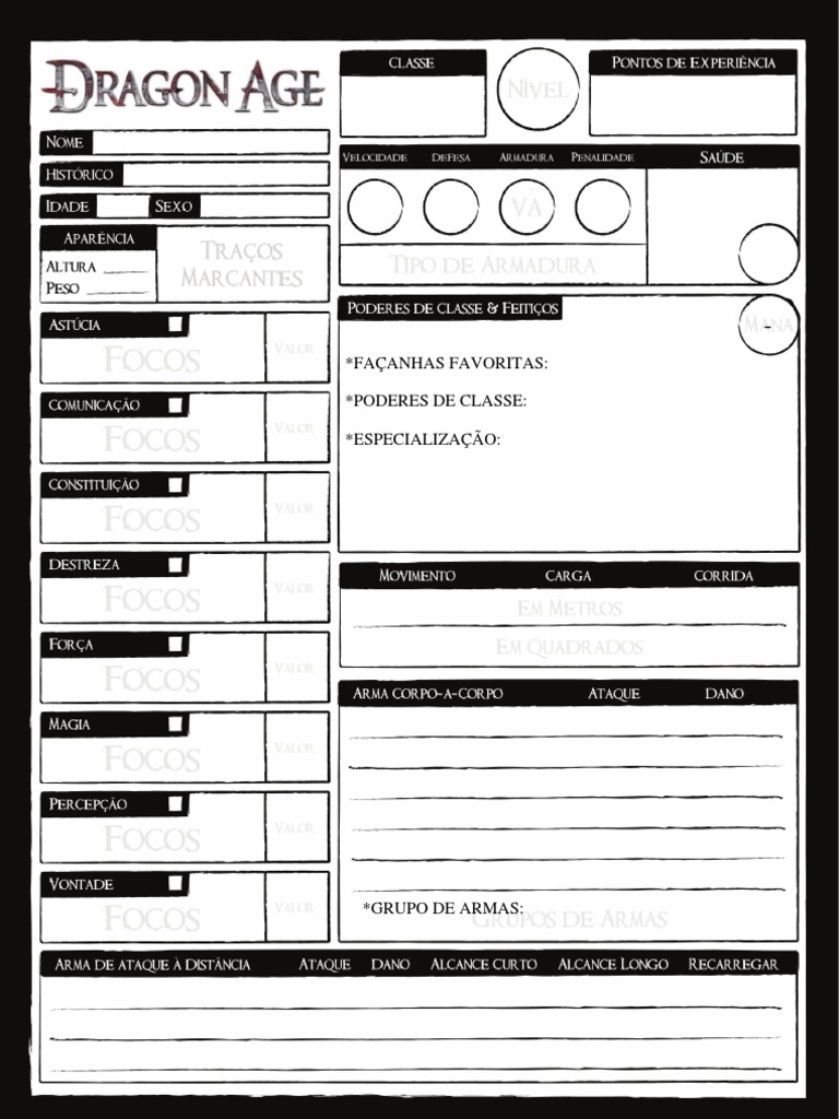 Ficha Editável de Dragon Age RPG | PDF