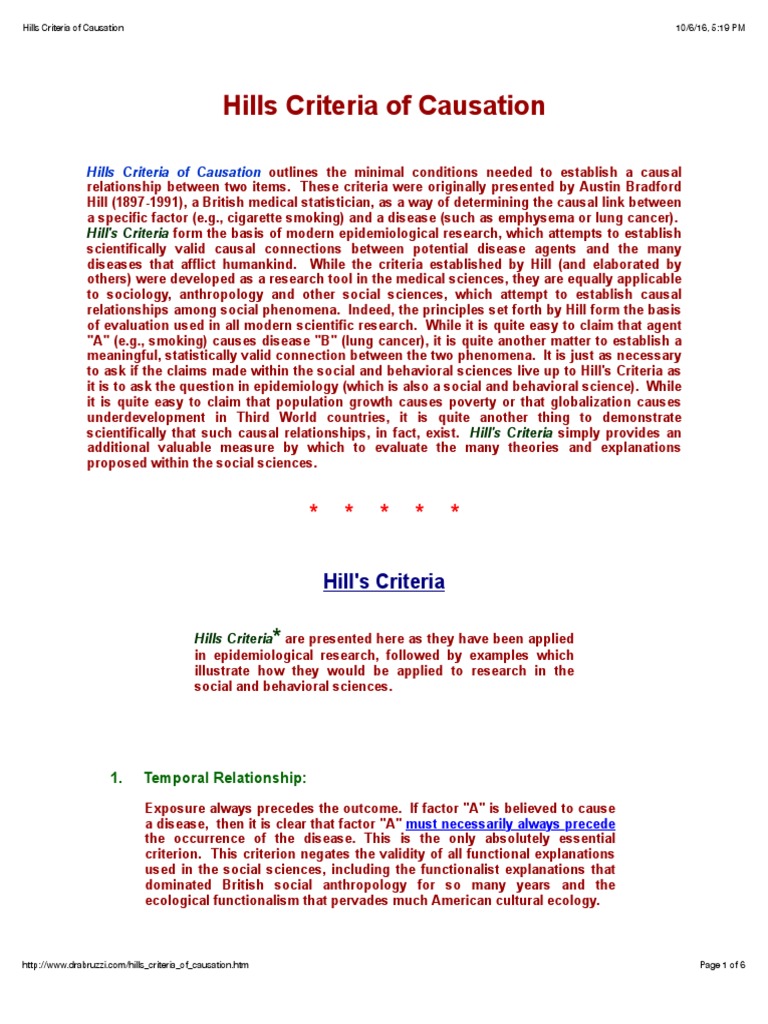 Hills Criteria of Causation | PDF | Causality | Theory
