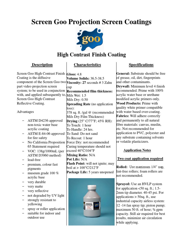 Screen Goo Projection Screen Coatings: High Contrast Finish Coating ...