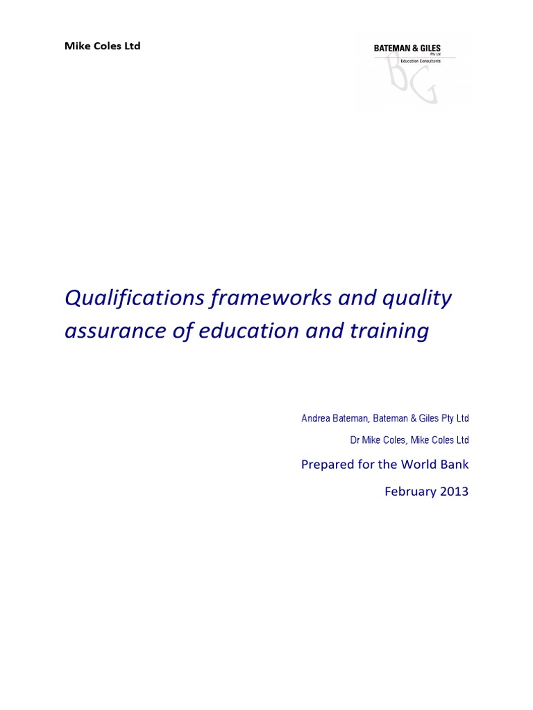 Qualifications Frameworks and Quality Assurance of Education and ...