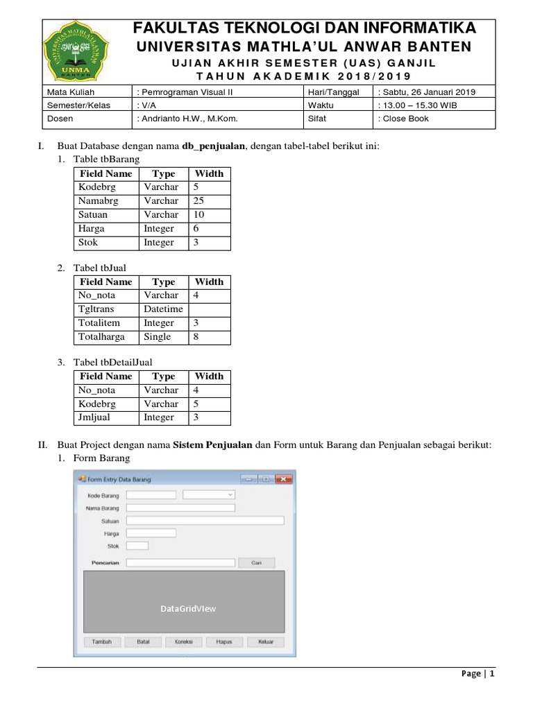 Soal UAS Ganjil - Pemrograman Visual II | PDF | Pengelolaan Keuangan & Uang | Seni