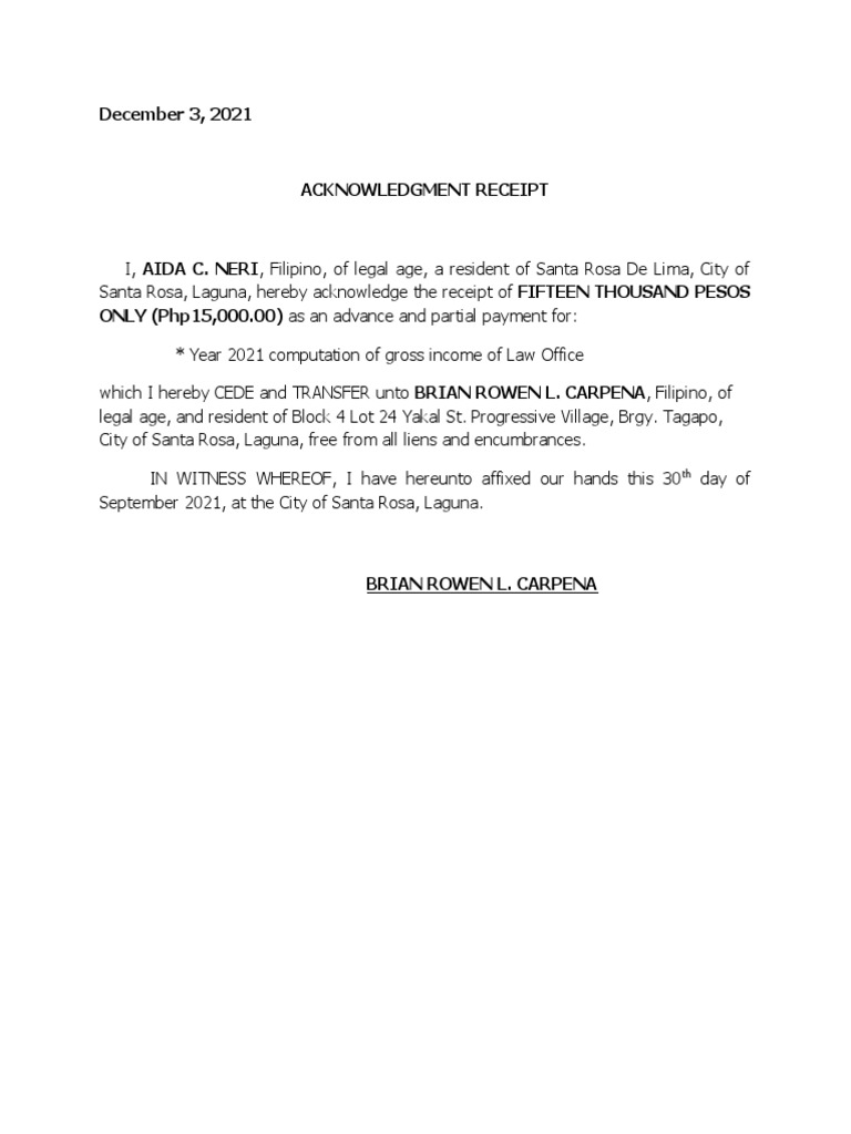 Acknowledgment 2021 Gross | PDF