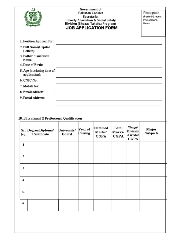 Job Application Form - 2021 Ministry of Planning | PDF