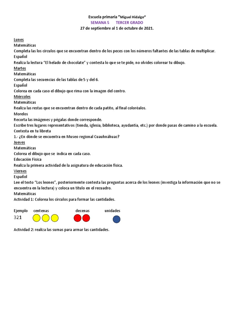 Actividades Semana 5 Tercero | PDF