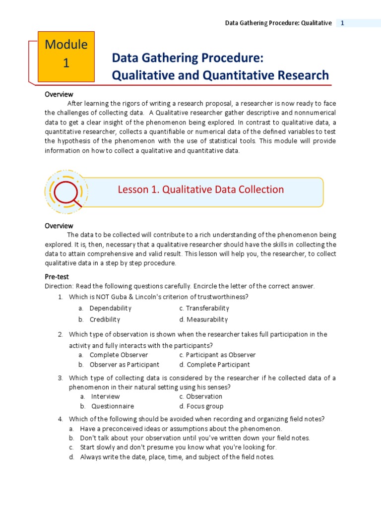 Template - Module 1, Lesson 1 Qualitative Data Collection | PDF ...